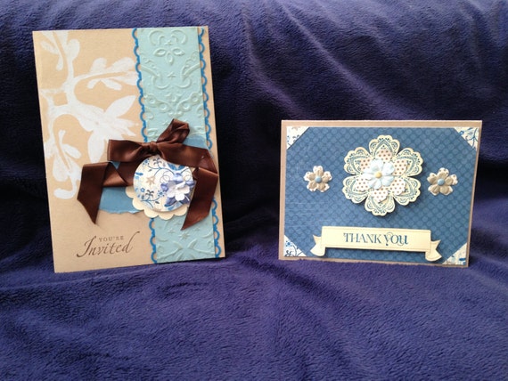 Elegant Brown/blue Invitation Set | Etsy