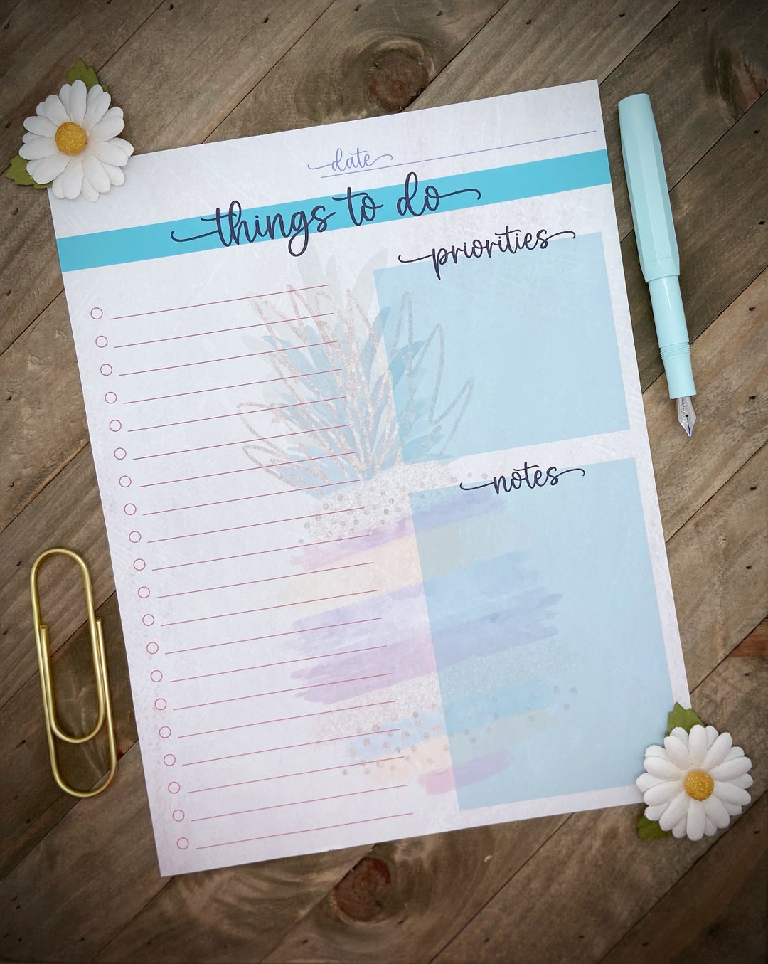 Things to Do Notepad, 8.5 X 11 Watercolor Pineapple - Etsy
