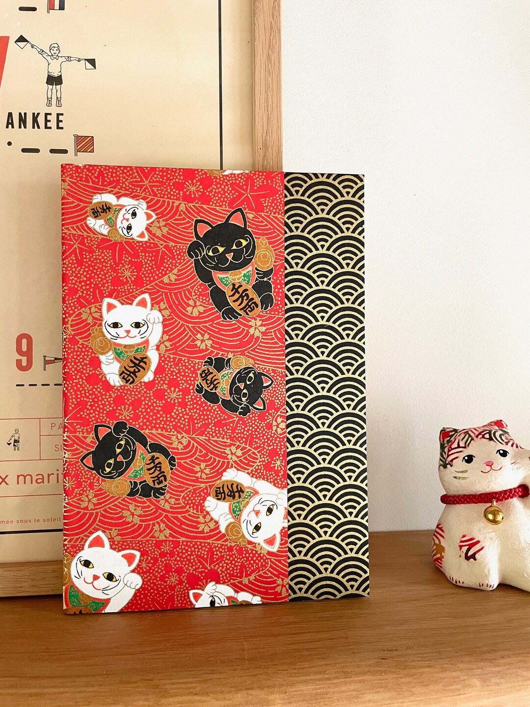 A5 Maneki Neko Red and Gold Notebook, Lined or Blank Notebook, Japanese ...