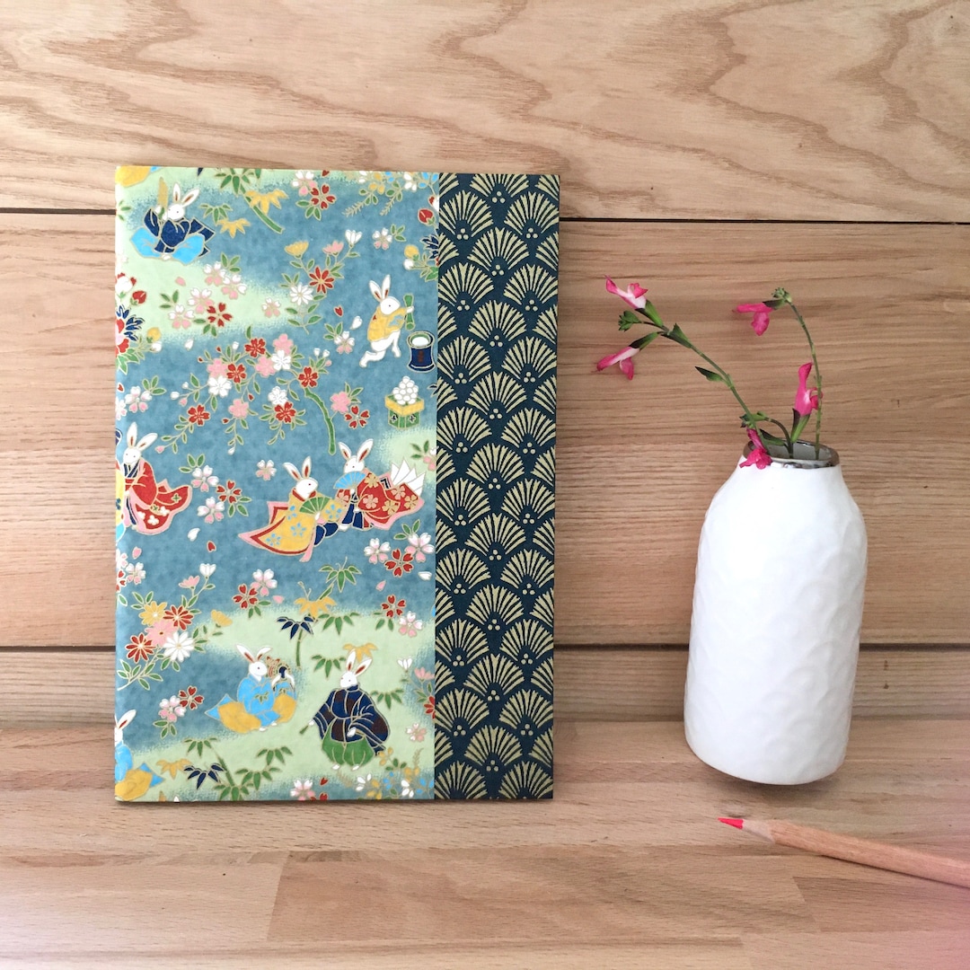 A5 Notebook Rabbits in Kimono, Lined or Blank Notebook, Japanese Paper ...