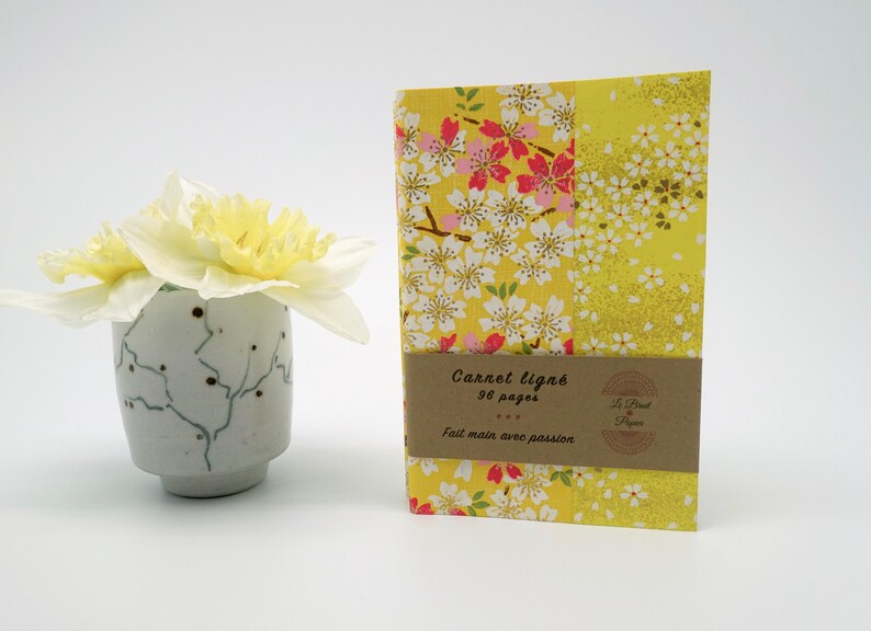 Lined note book yellow Japanese paper elebor spring | Etsy