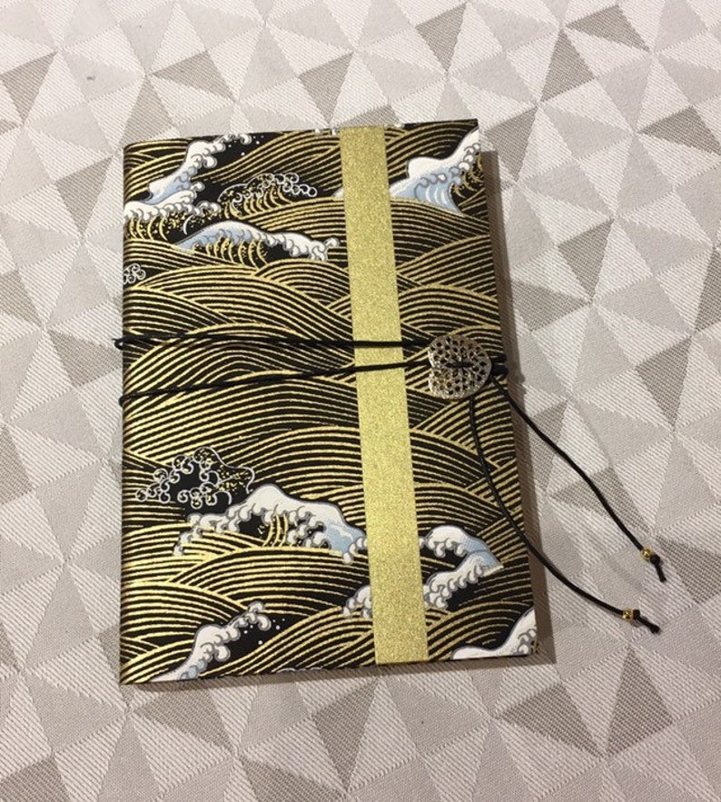 Japanese Paper Writing Diary Black and Gold Diary Hokusai | Etsy