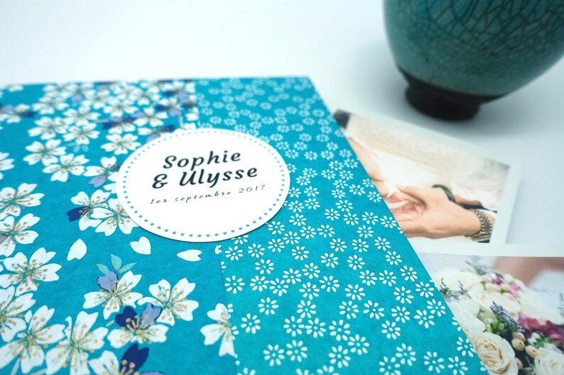 Blue and Mint Photo Album Custom Guest Goldbook Flowery - Etsy