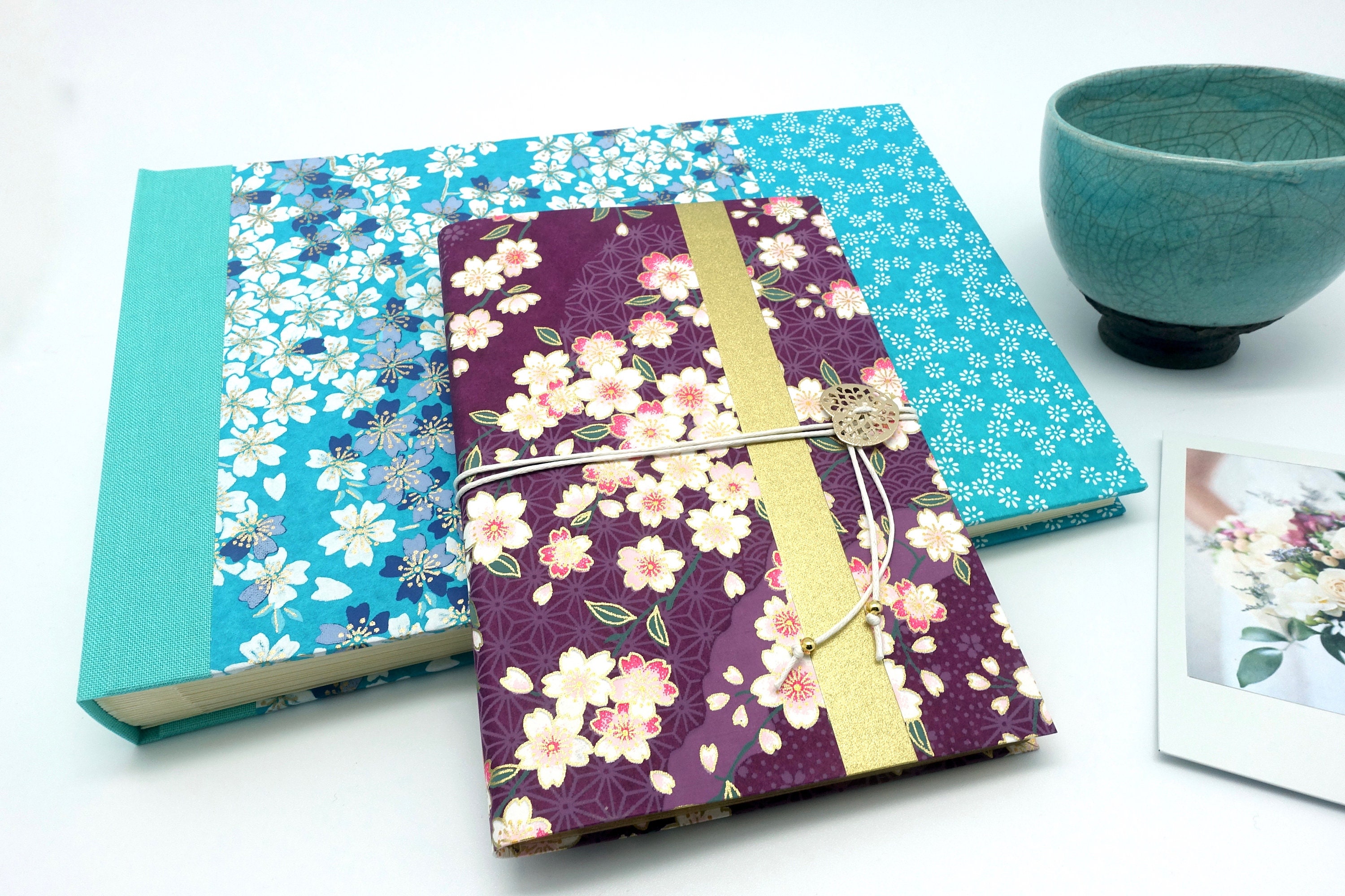 Blue and mint photo album custom guest goldbook flowery | Etsy