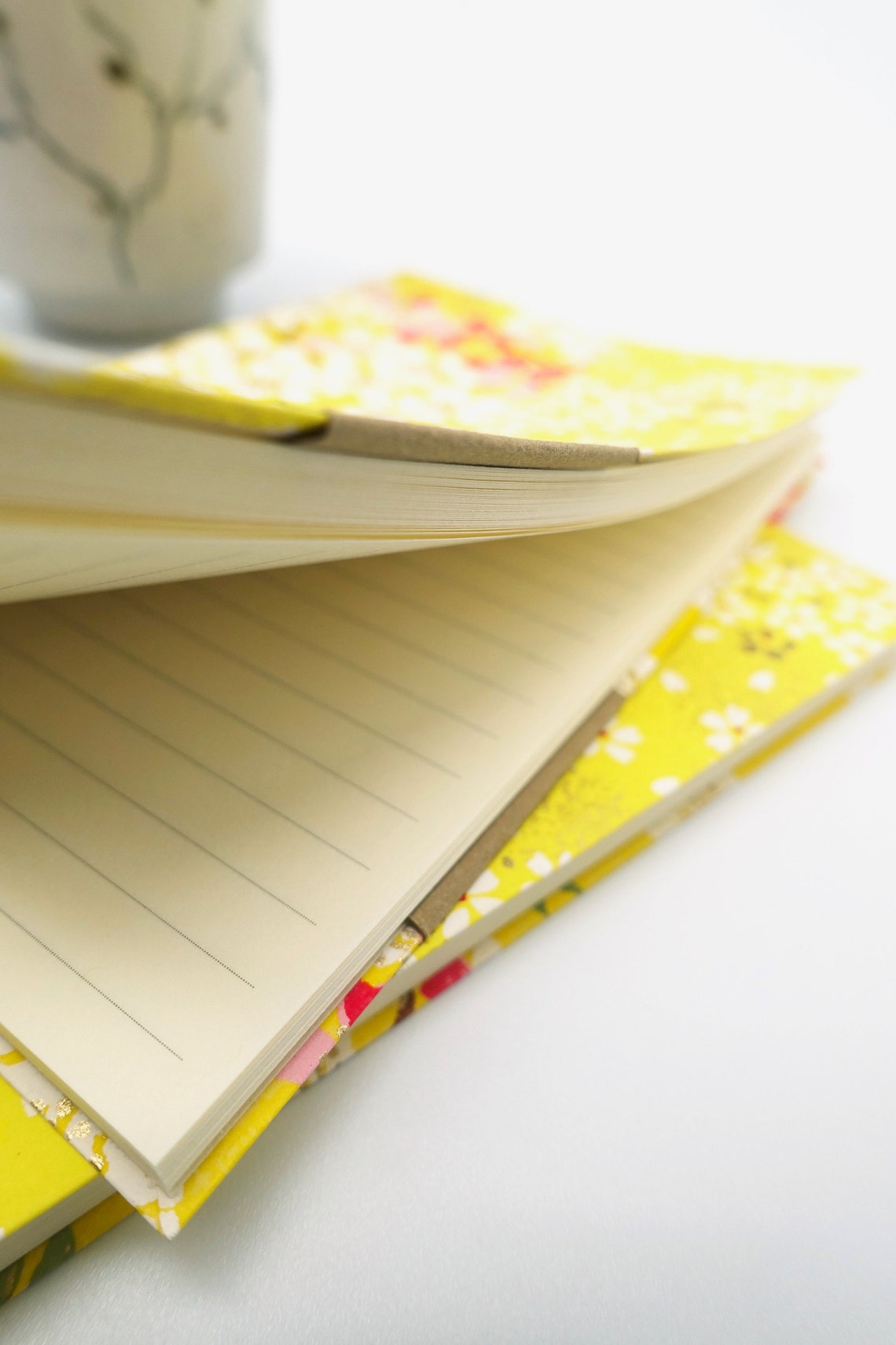 Lined note book yellow Japanese paper elebor spring | Etsy