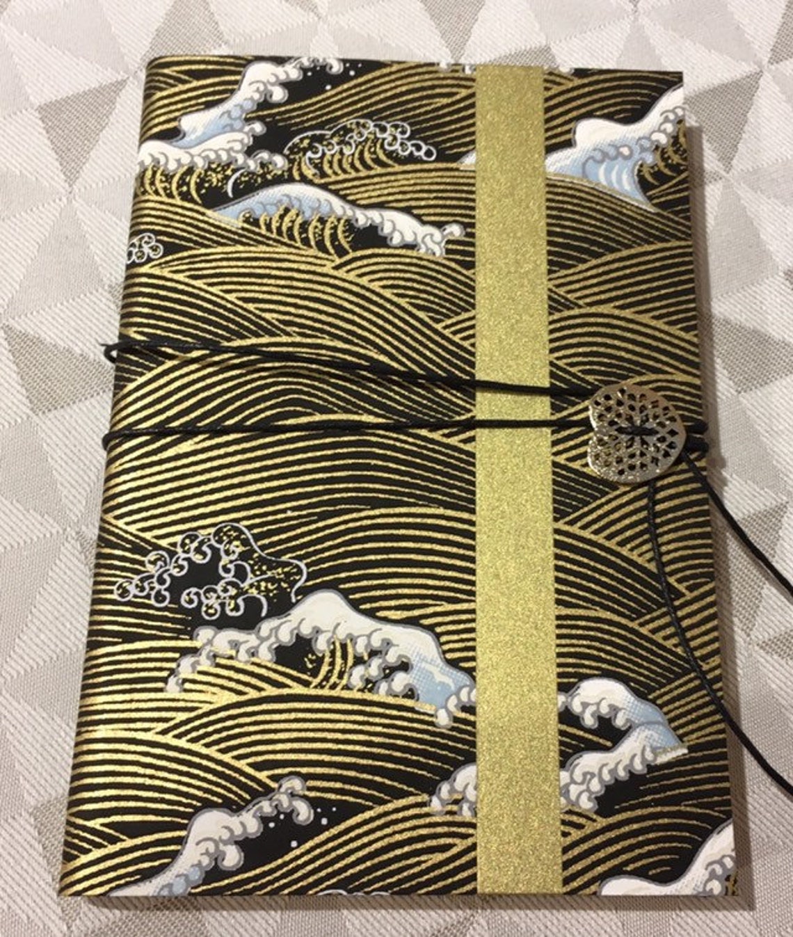 Japanese Paper Writing Notebook Black and Gold Diary Hokusai - Etsy