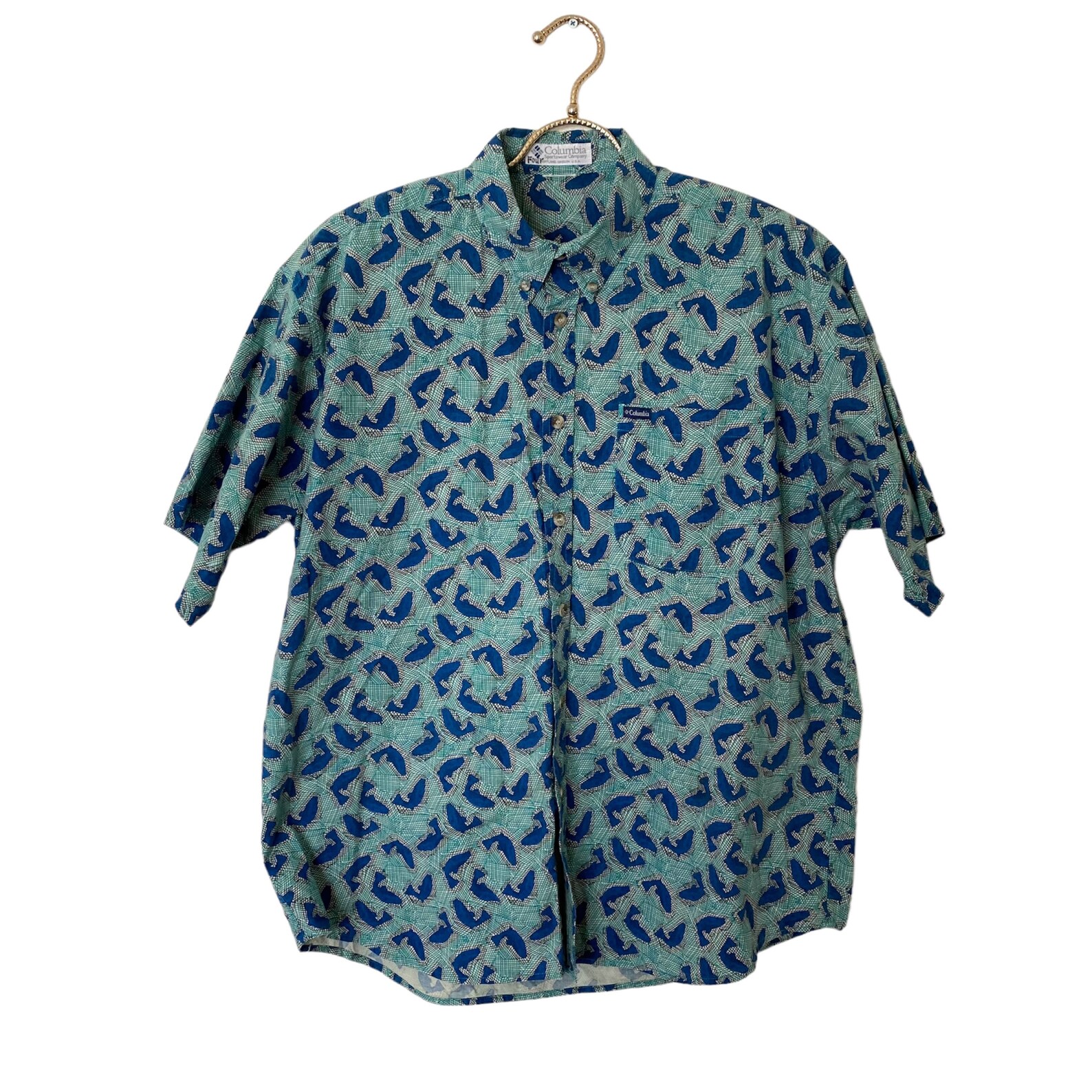 Vintage Columbia Fishing Button Down Shirt All Over Print Fish ...