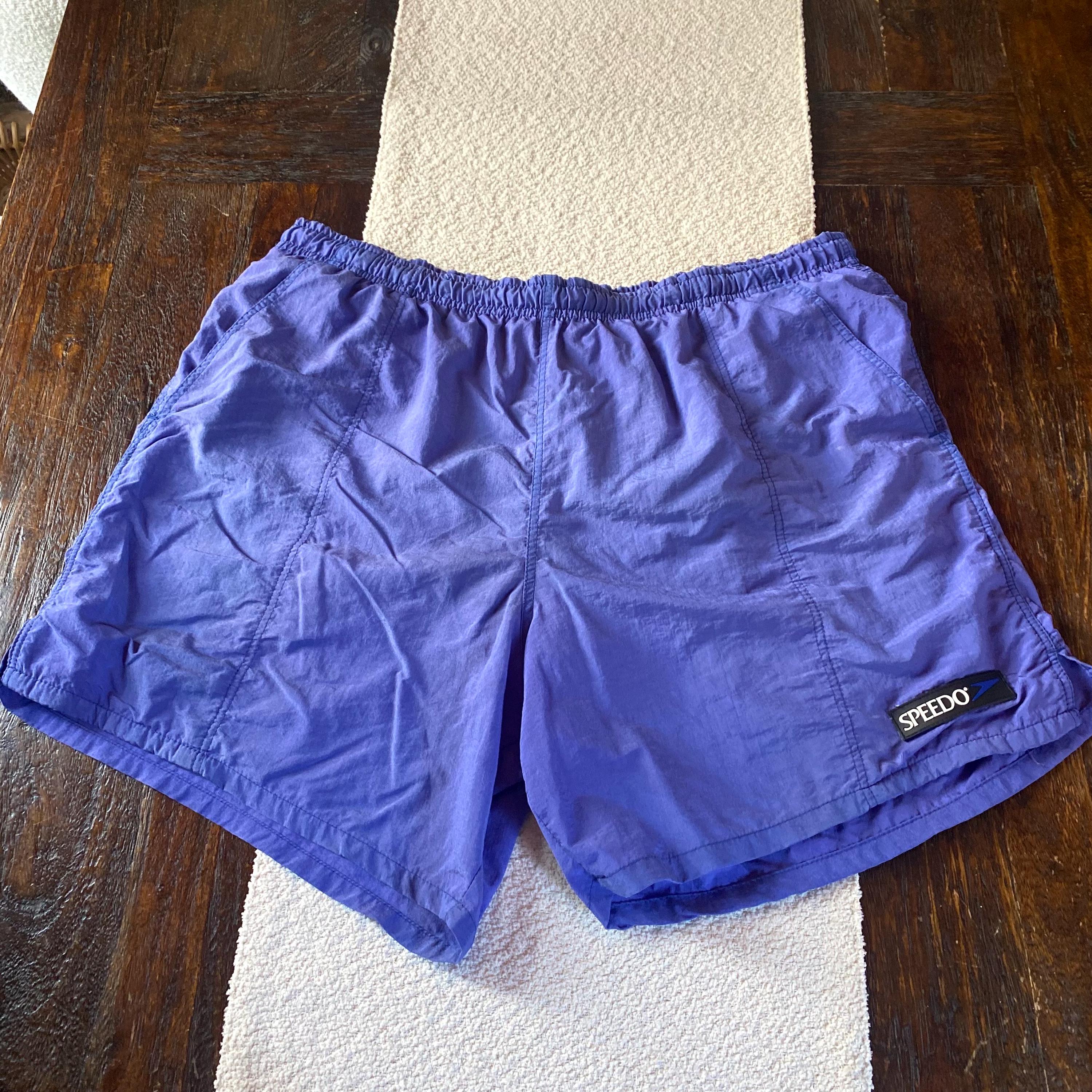 Vintage 80s 90s Speedo Cobalt Purple Blue Drawstring Swim Trunks Baggy ...