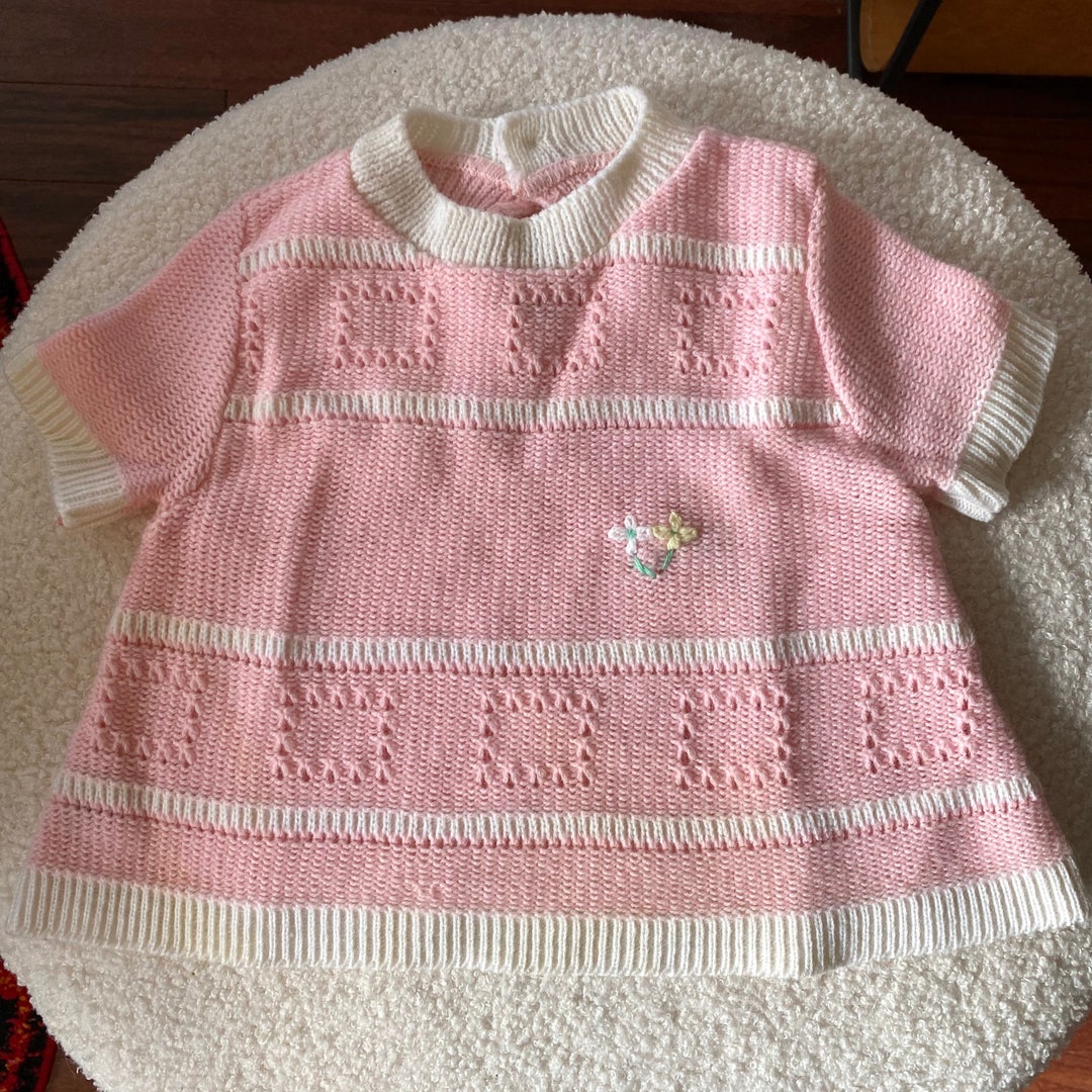 Vintage Baby Girl Easter Dress 70s 80s Baby Girl Sweater Dress Pink ...