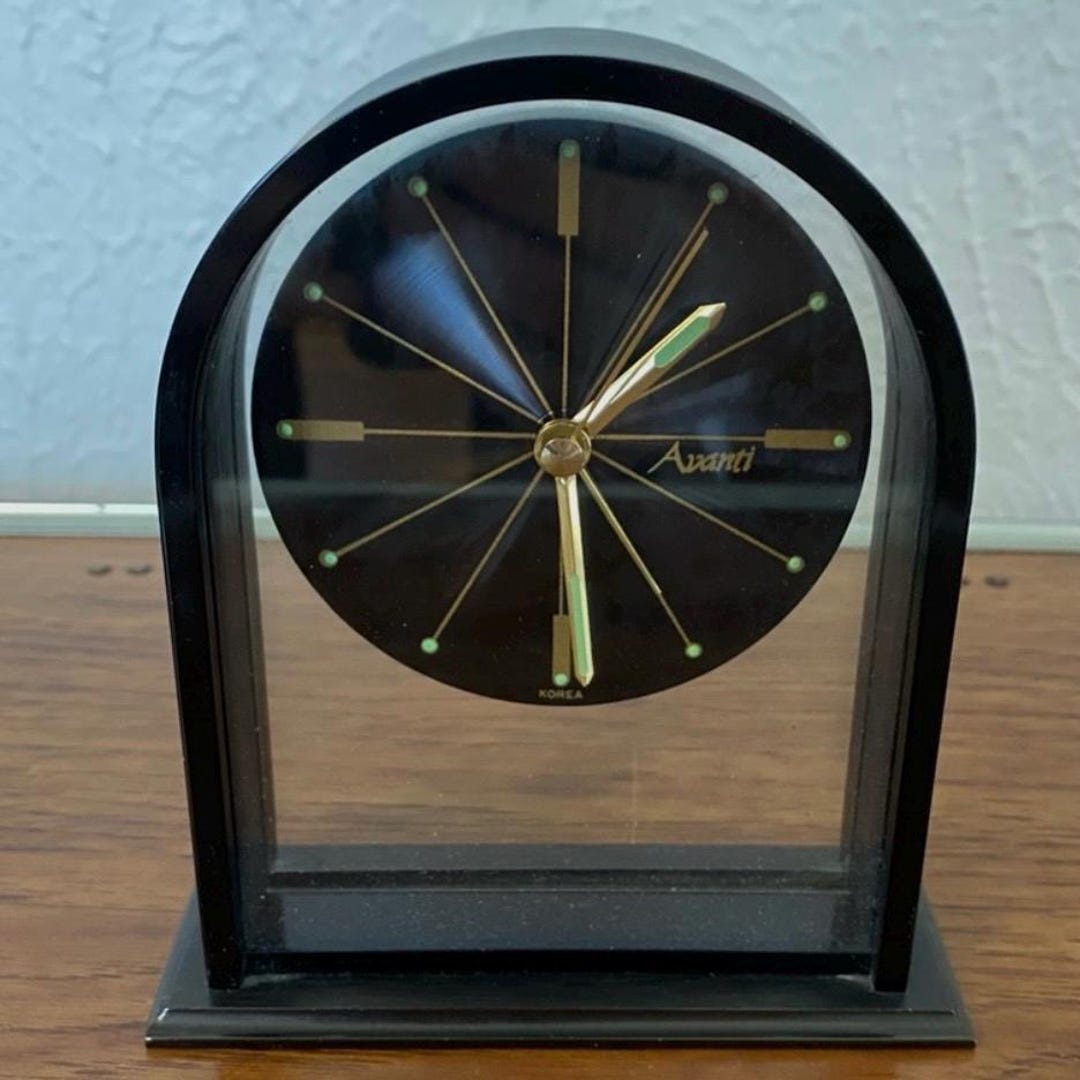 Vintage Post Modern Avanti Mantle Clock Black Metal Gold Neon Green ...