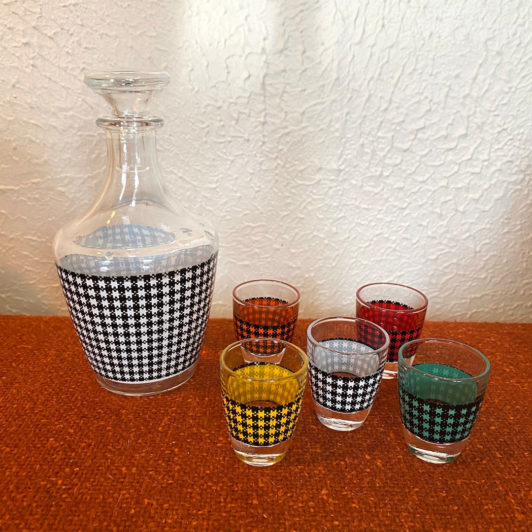 Vintage MCM Made in France Houndstooth Gingham Plaid Decanter Set With ...