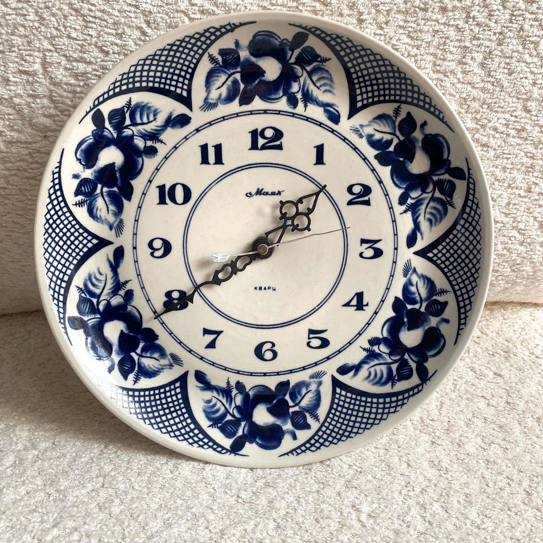 VTG Soviet Clock, Blue White Floral Porcelain Clock Vintage Clock, USSR ...