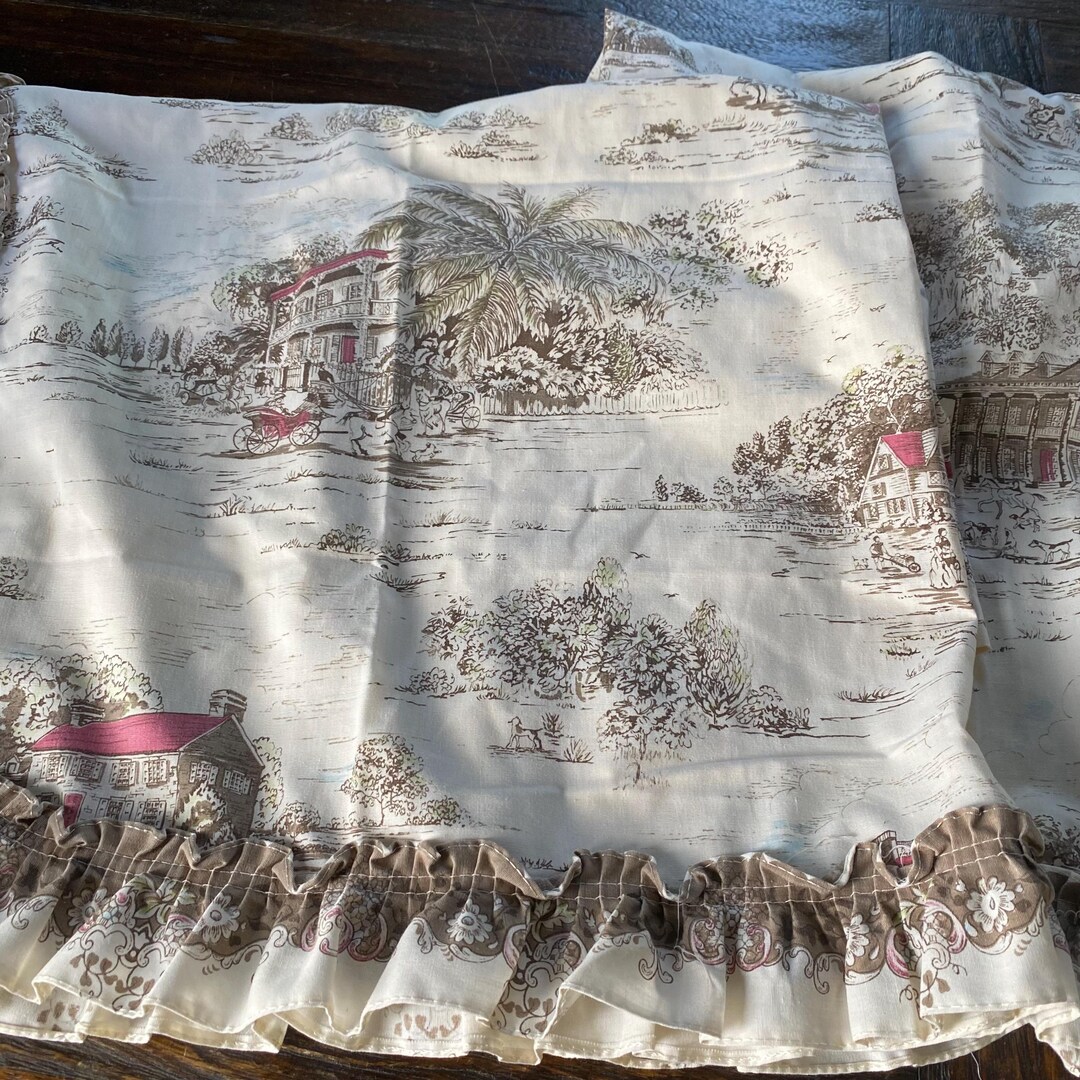 Vtg Sears Perma Prest Curtains 2 French Country Toile Heritage Hall ...