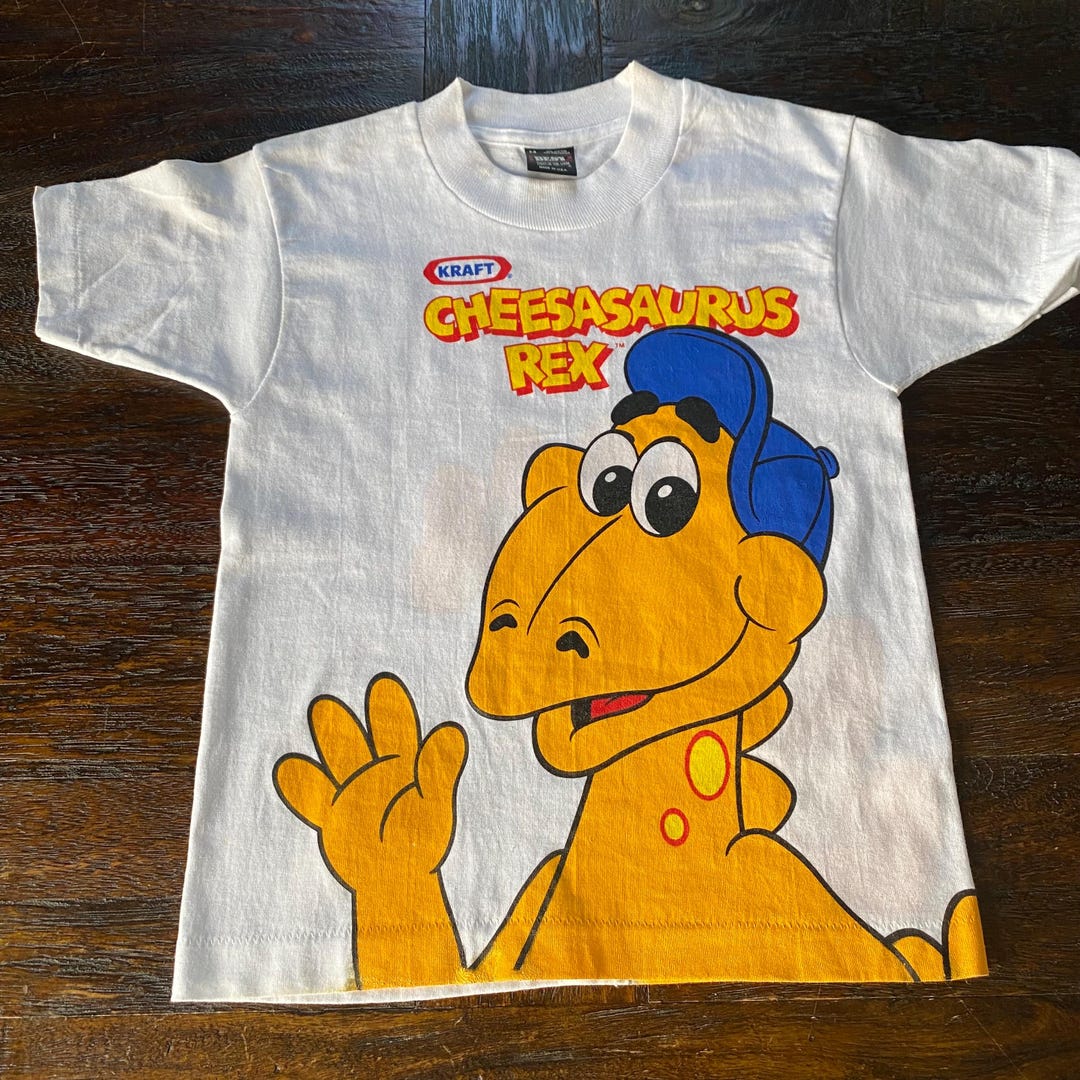 Vintage RARE 90s Kraft Mac and Cheese Cheesasaurus Rex Tee KIDS White ...