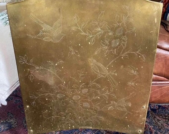 Vintage Aged Brass Fireplace Screen - Chinese Screen- Brass Chinoiserie ...
