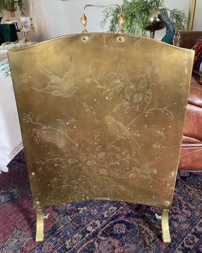 Vintage Aged Brass Fireplace Screen Chinese Screen Brass Chinoiserie ...