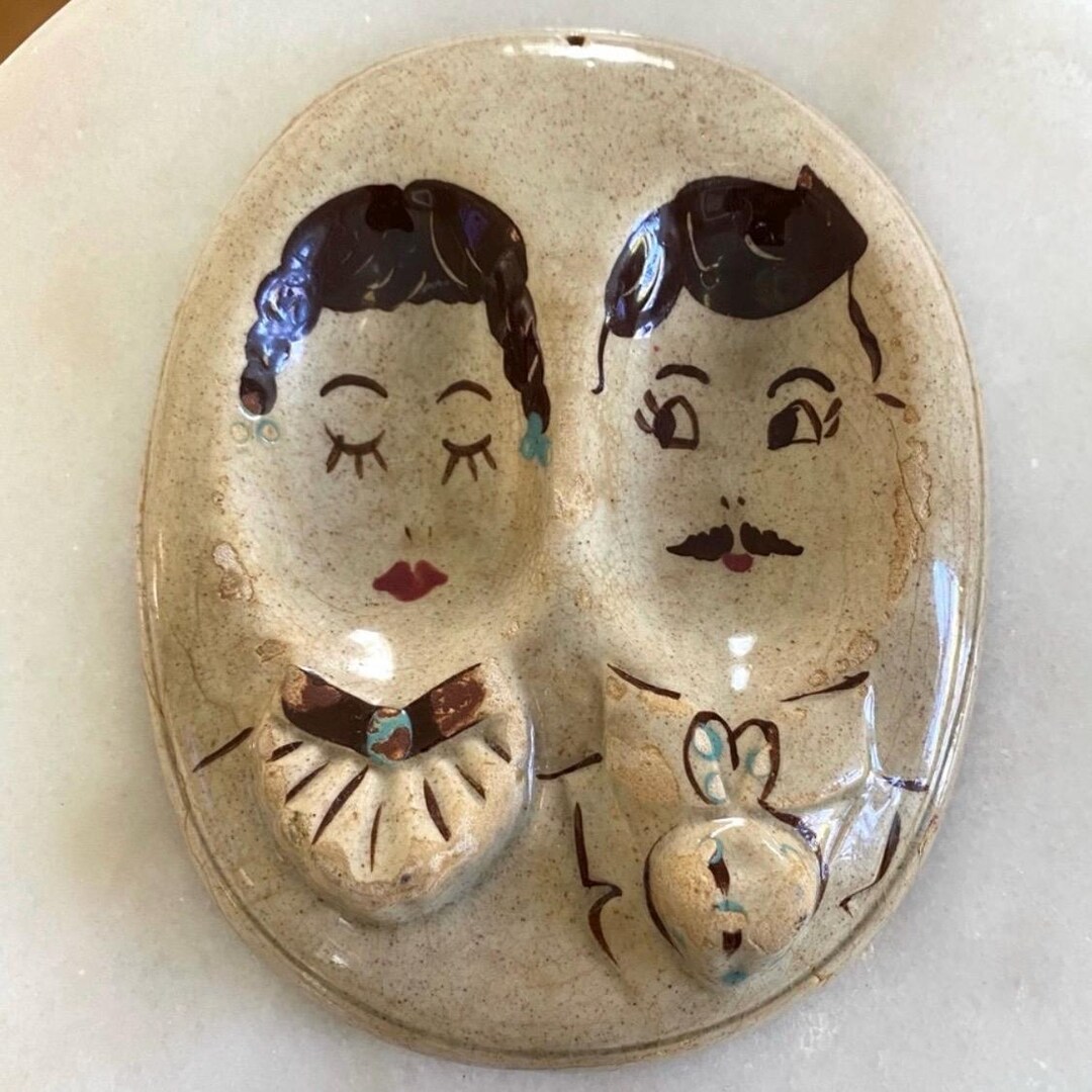 1950s Ceramic Double Spoon Rest Herman's Old Fashioned Lady Man Couple ...