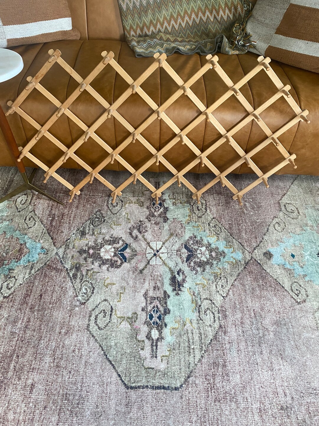 Vintage HUGE Blonde Wood Accordion Rack Peg Shelf 42 Pegs Boho ...