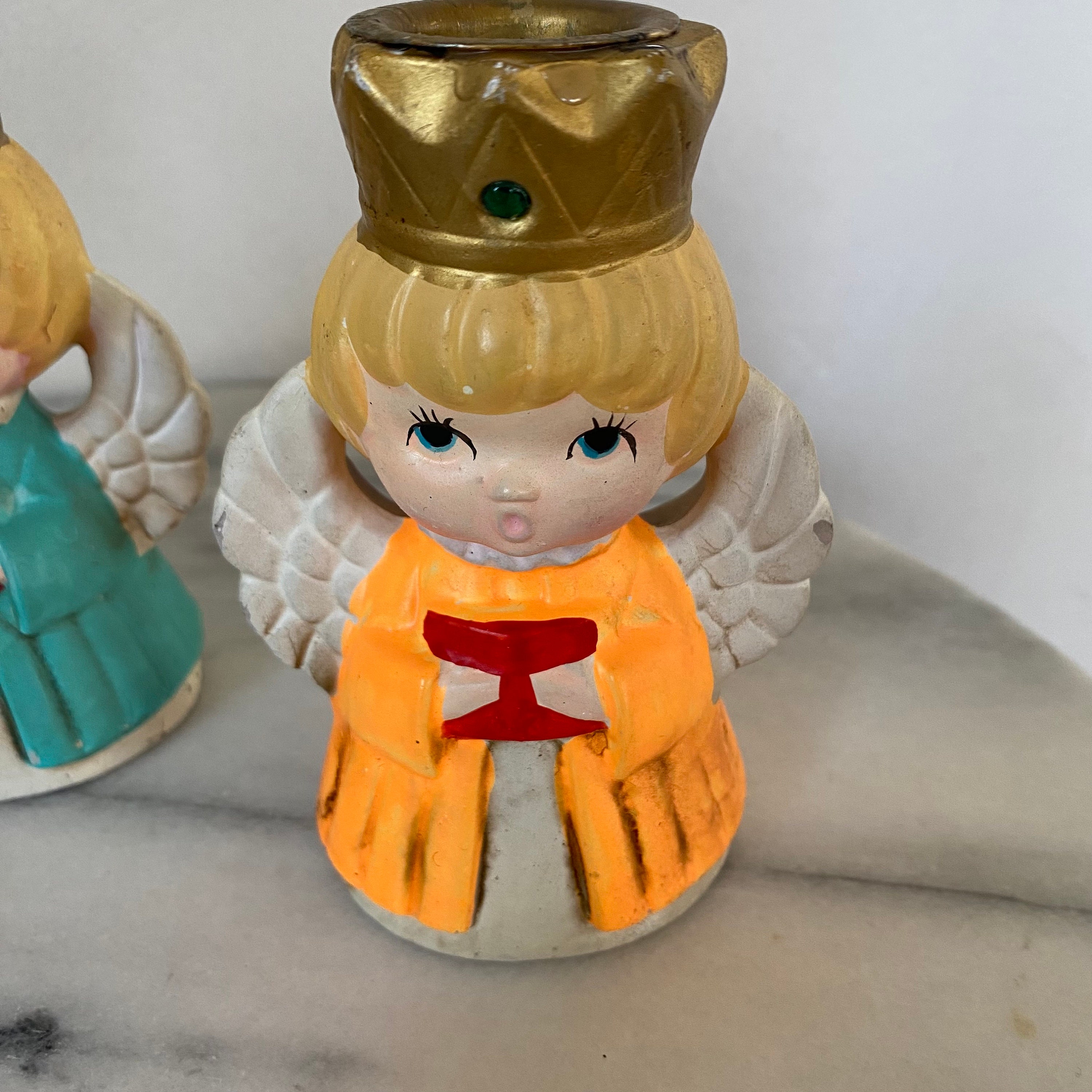 Set 3 Vintage MCM Homco Christmas Angel Candle Holder Kitsch Set 3 Vintage MCM Homco Christmas Angel Candle Holder Kitsch