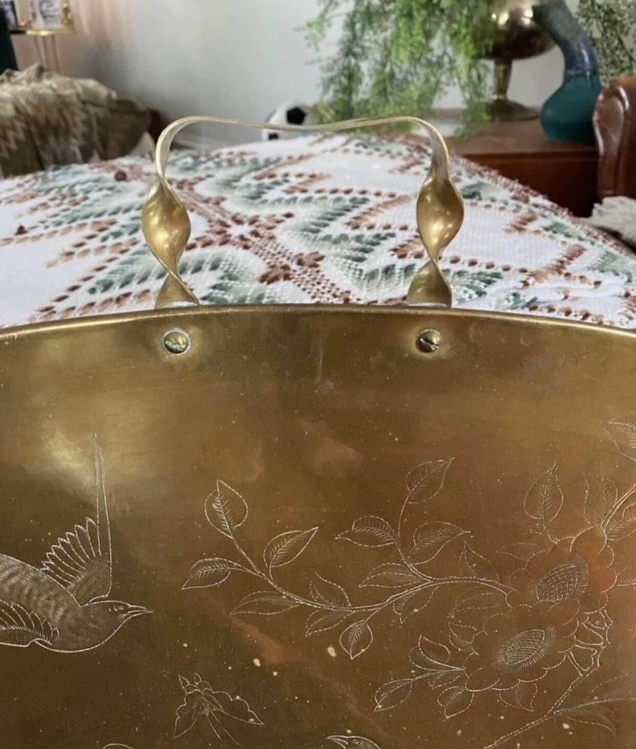 Vintage Aged Brass Fireplace Screen Chinese Screen Brass Chinoiserie ...