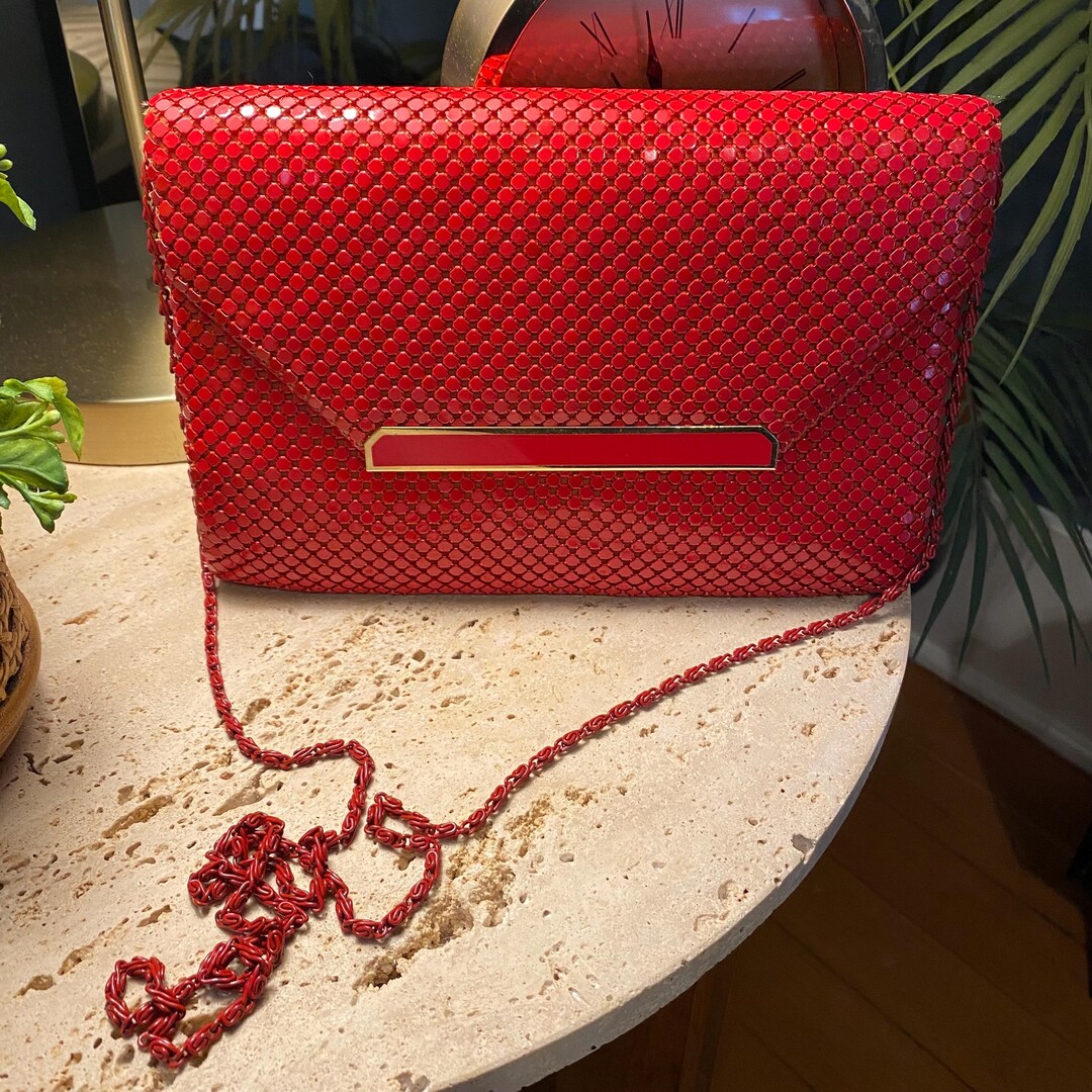 VTG Red Metal Mesh Envelope Clutch Crossbody Handbag by Marlo - Red ...