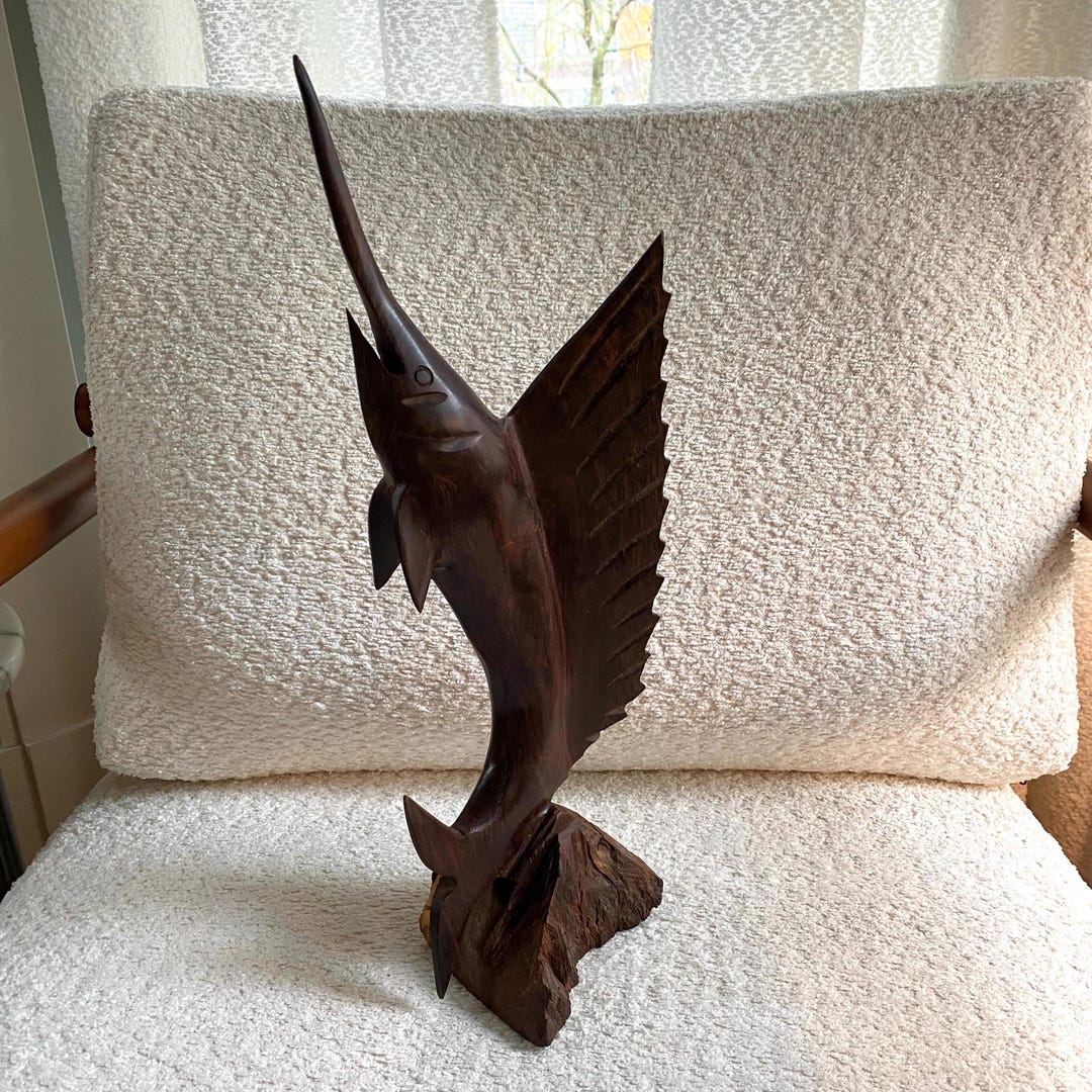 Vintage Ironwood Swordfish Sculpture ~ Nautical Ocean Decor ~ Original ...