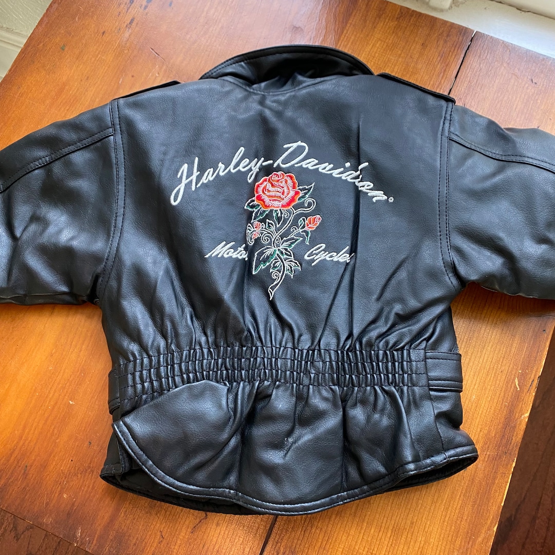 Harley Davidson VTG 90s Motorcycle Jacket Embroidered Rose - Etsy
