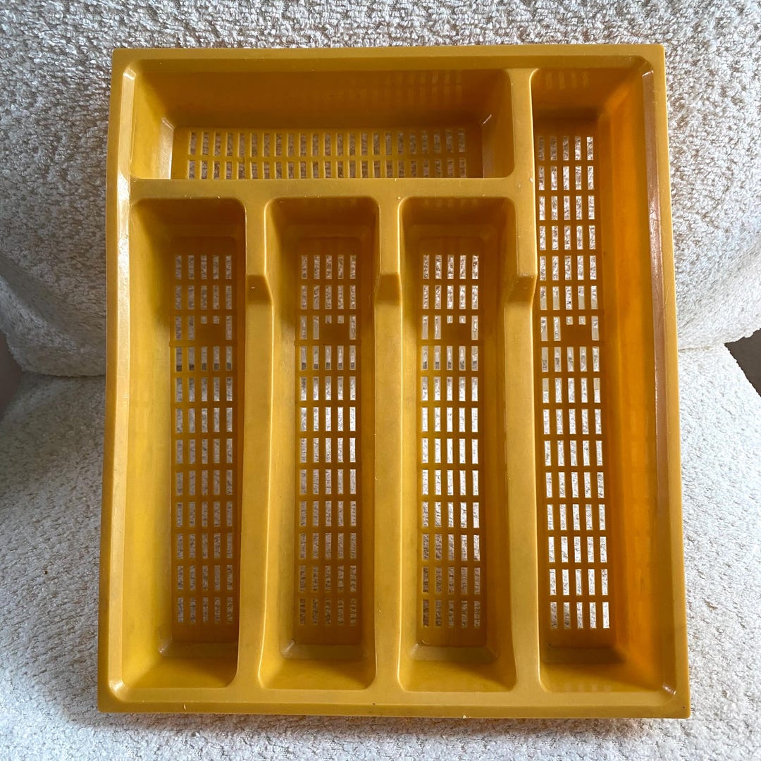 VTG Mid Century Mustard Yellow Flatware Drawer Utensil Silverware ...