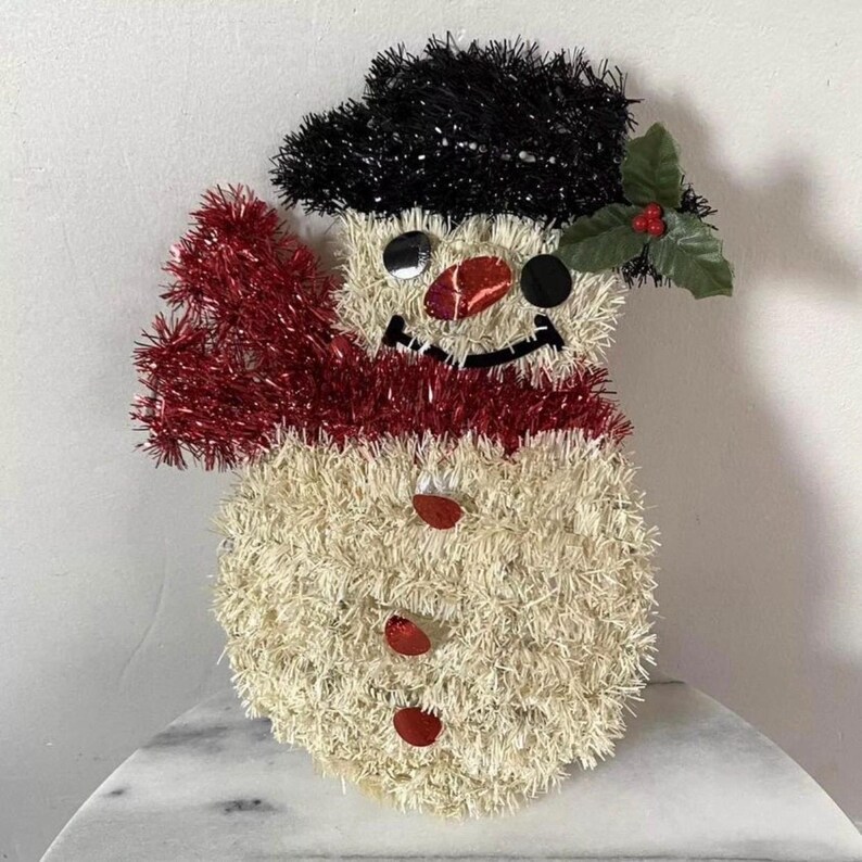 Vintage MCM Tinsel Snowman Christmas Decoration Vintage Tinsel Snowman ...