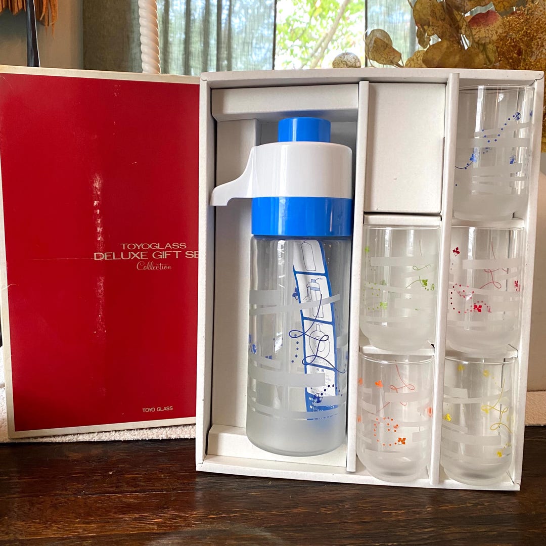 Vintage Toyo Glass Deluxe Gift Set Table Air Pot Beverage Dispenser W ...