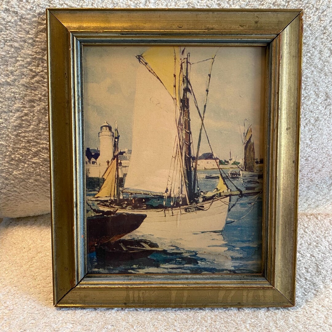 Vintage Framed Print of Painting “fishing Boats” by Raymond Wintz ...