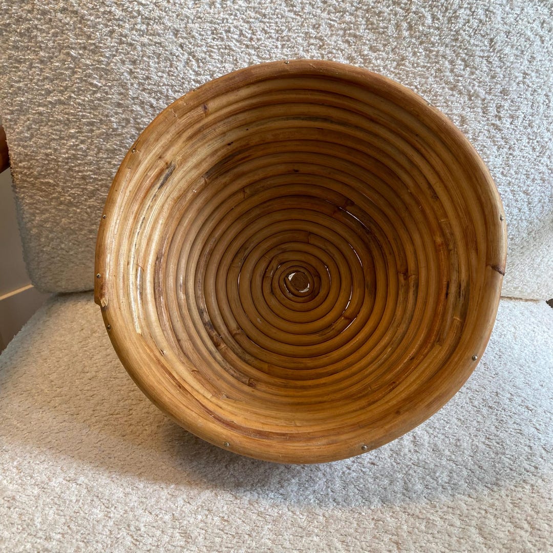 Vintage Coiled Bamboo Bowl, Boho Rattan Bread Basket Fruit Bowl, Retro ...