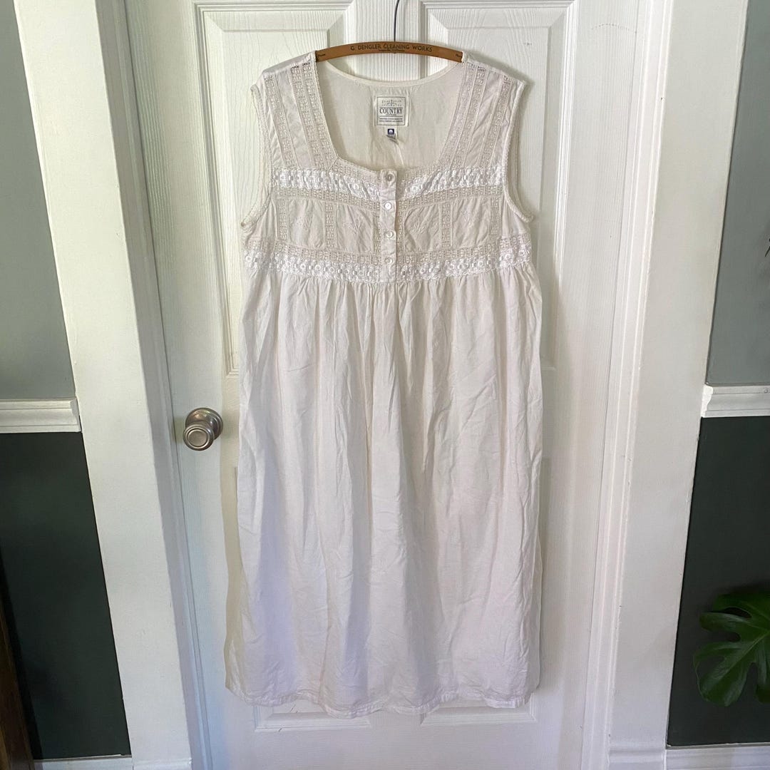 Erika Taylor Intimates Country Cotton White Lace Embroidered Nightgown ...