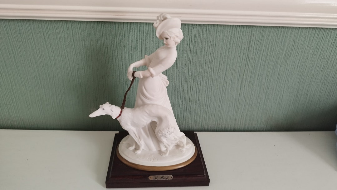 Capodimonte B Merli Woman and Dog White Resin Figurine - Etsy