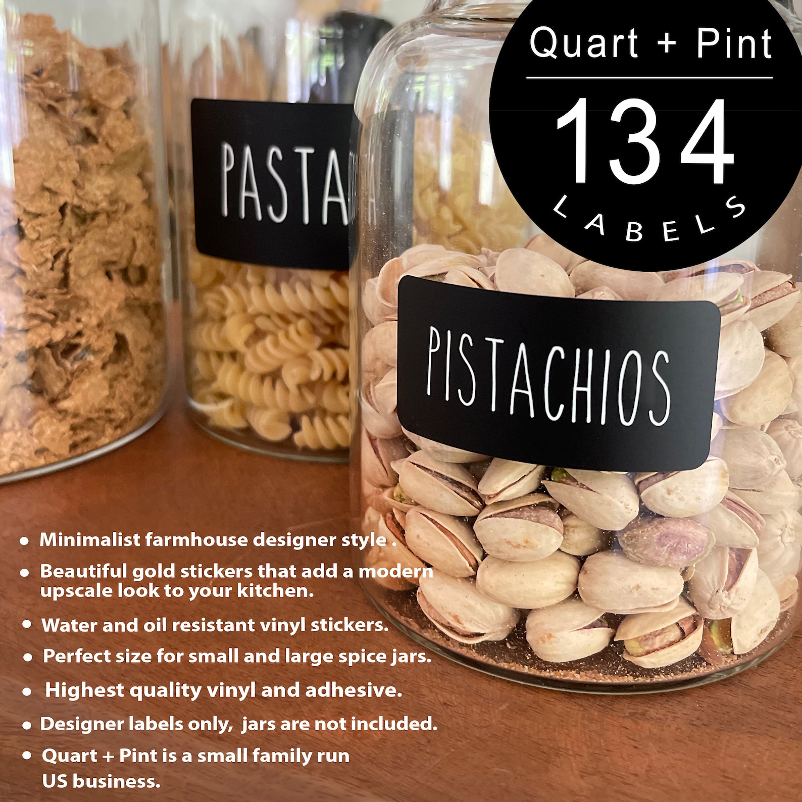 134 Black Pantry Labels: Handwritten Printed Minimalist Farmhouse Vinyl ...
