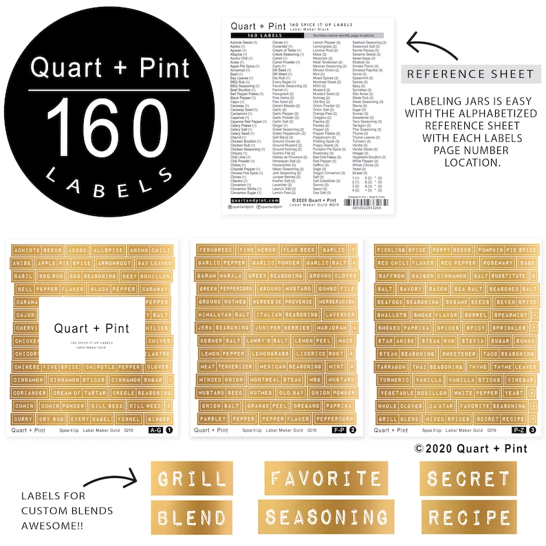 160 Gold Spice Jar Labels: Preprinted Minimalist Gold Foil Vinyl ...