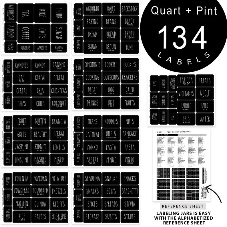 134 Black Pantry Labels: Handwritten Printed Minimalist | Etsy