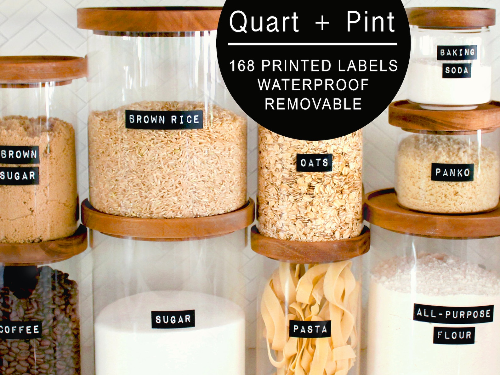 168 Pantry Labels: Preprinted Minimalist Black Matte Vinyl Stickers ...