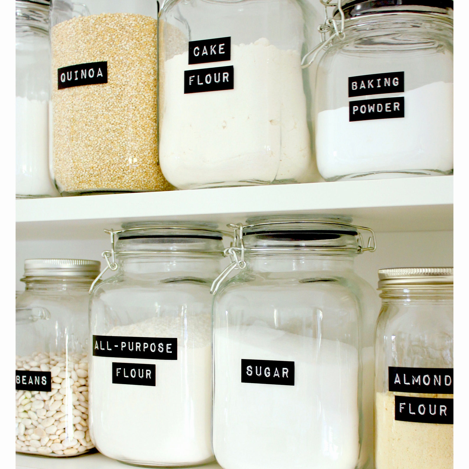 168 Pantry Labels: Preprinted Minimalist Black Matte Vinyl Stickers ...