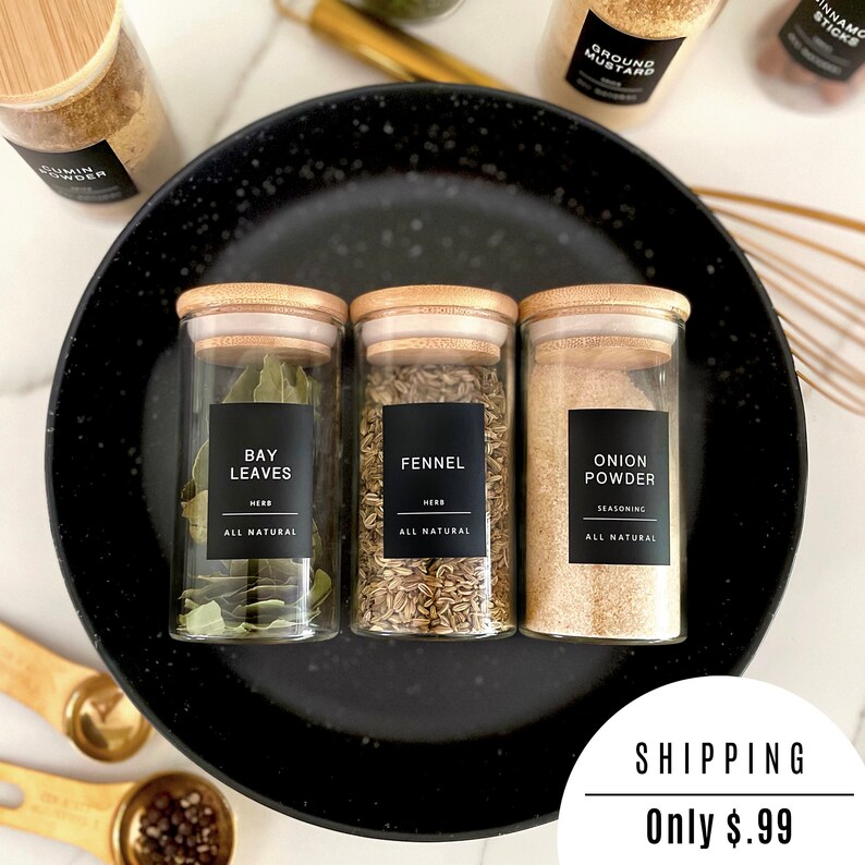 160 Minimalist Black Spice Labels. Preprinted Modern Farmhouse - Etsy