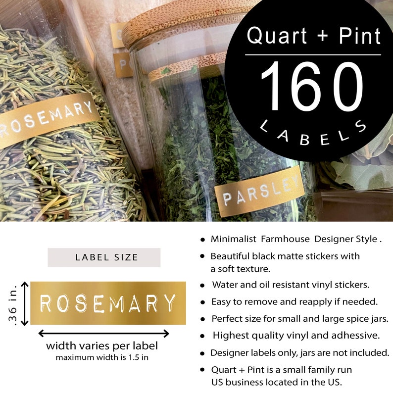 160 Gold Spice Jar Labels: Preprinted Minimalist Gold Foil Vinyl ...