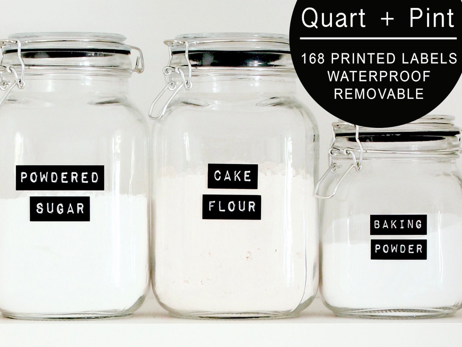 168 Pantry Labels: Preprinted Minimalist Black Matte Vinyl Stickers ...
