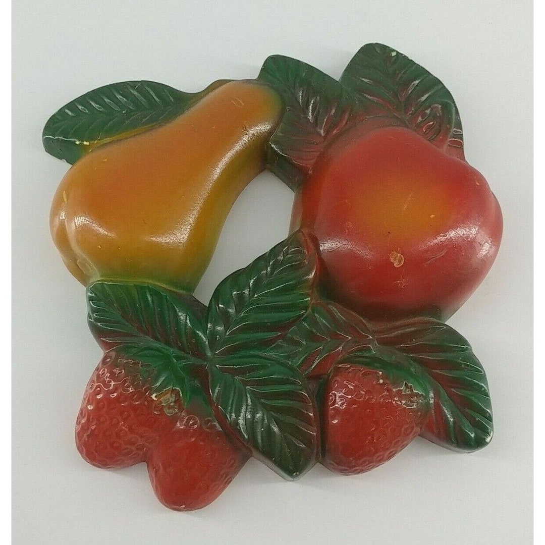 Large Fruit Chalkware Wall Art , Strawberry, Pear, Apple, Chalkware - Etsy