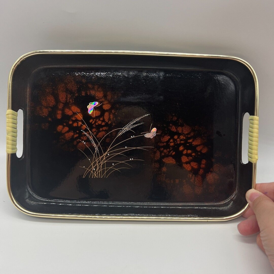 Vintage Japanese Small Lacquerware Serving Tray in Wheat Iridescent ...
