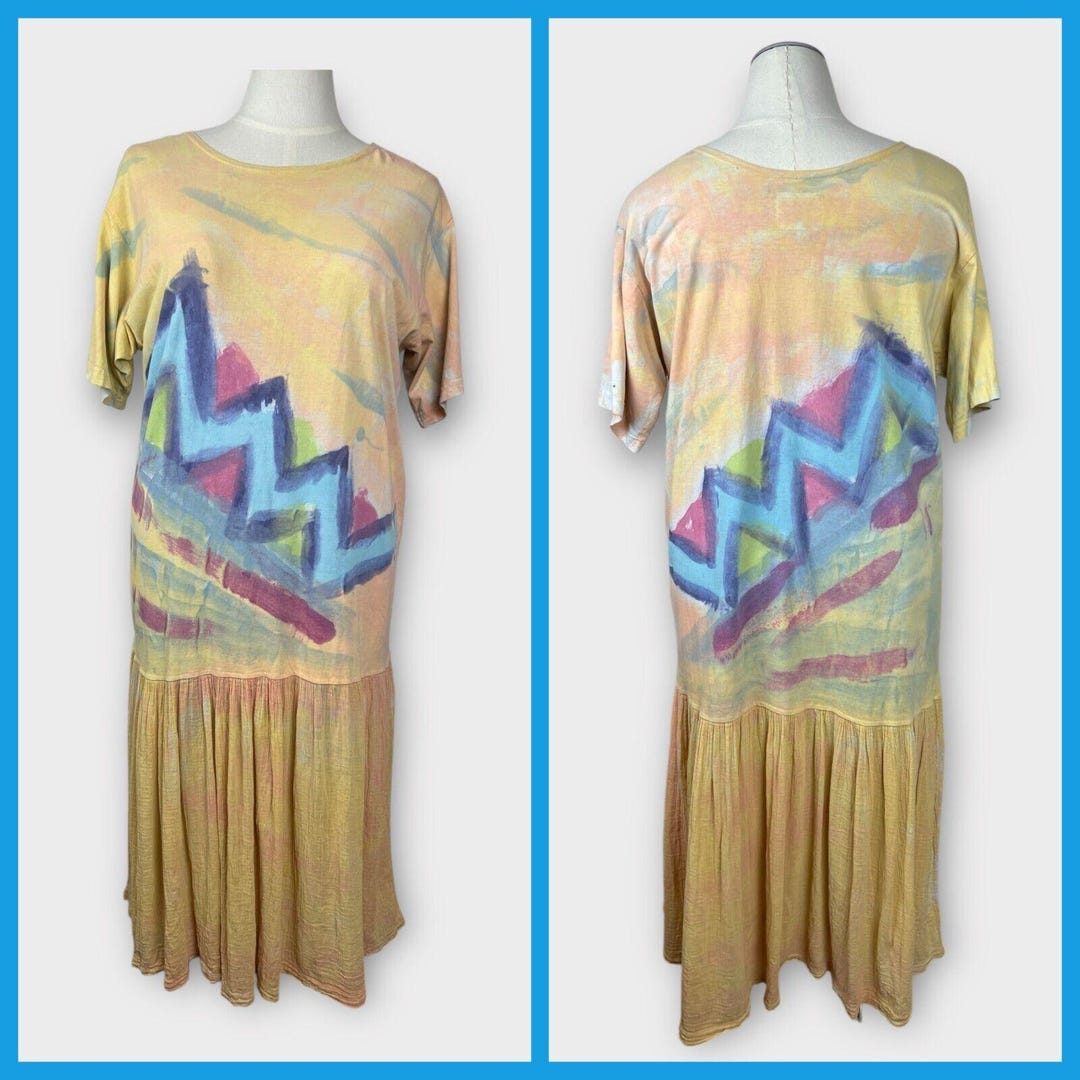 Vintage Sloop Jones Art to Wear 90s Yellow T-shirt Drop Waist Midi Dress XL-XXL - Etsy