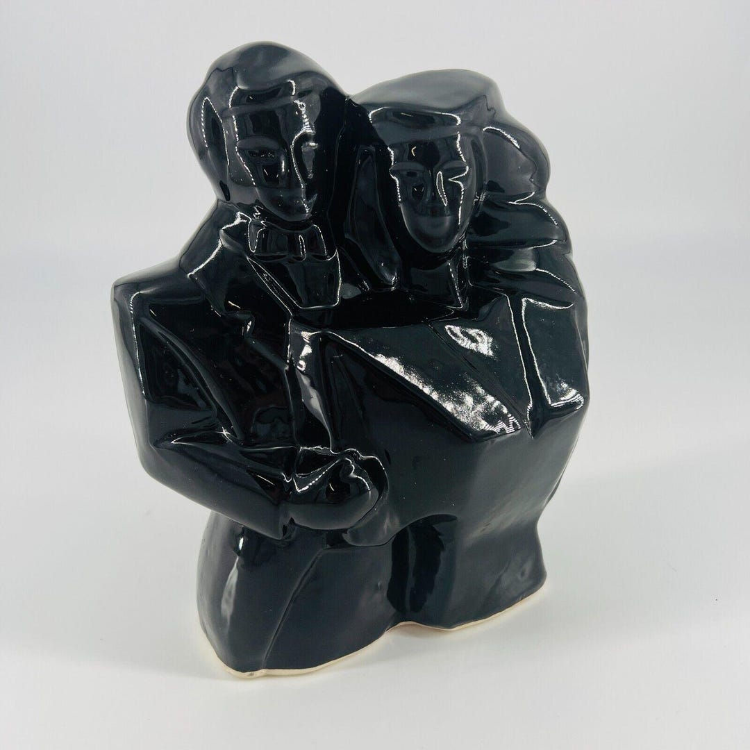 90s Art Deco Black Geometric Bust Man Woman Couple Embrace Anniversary ...