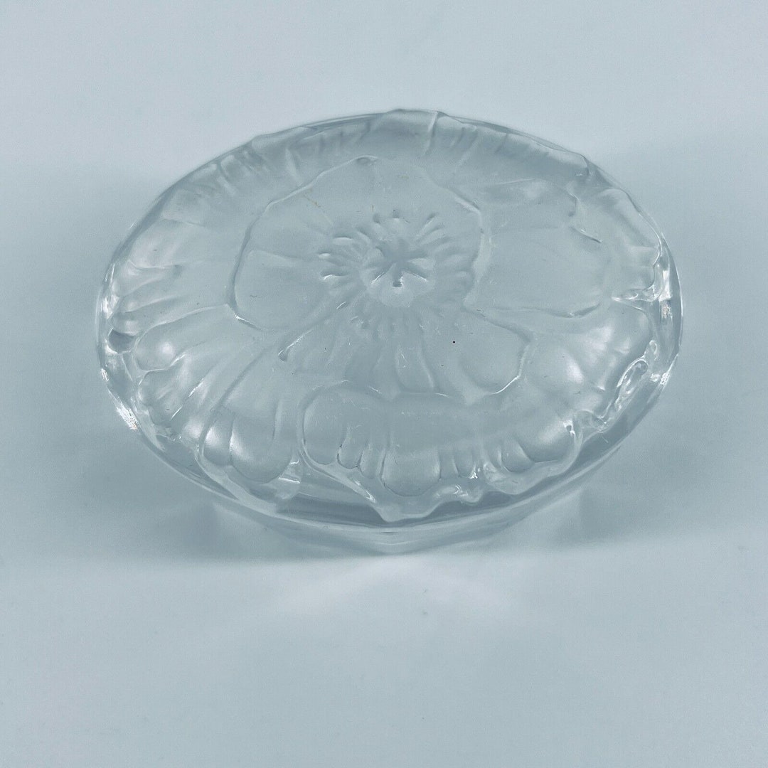 Clear Glass Oval Trinket Box W/ Frosted Embossed Flower/floral - Etsy