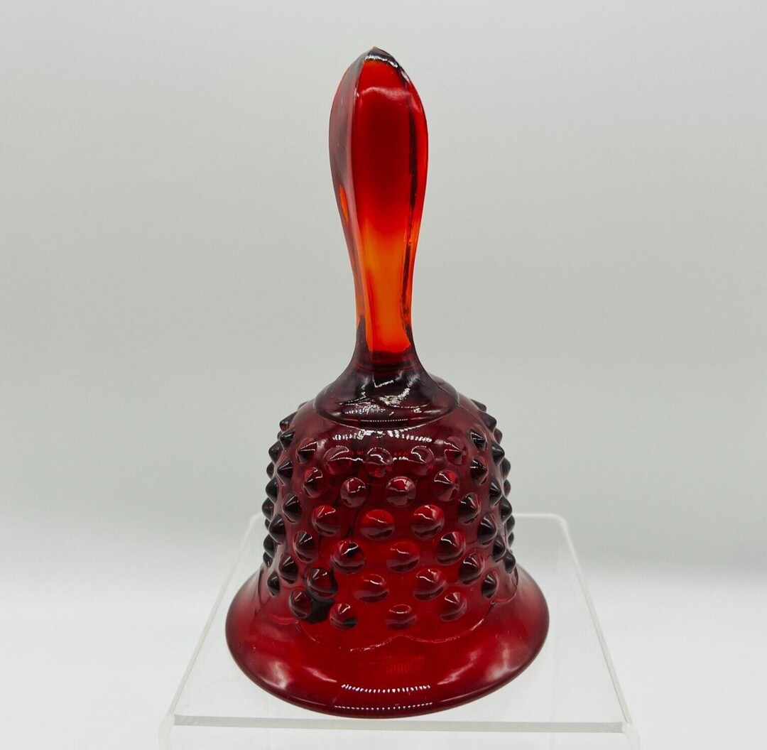 Fenton Red Hobnail Bell Cadminum Handle 1970s+ Missing Original Dinger ...