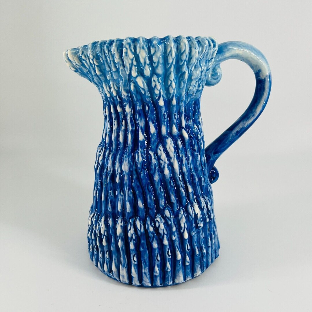 Vintage Asparagus Mold Pitcher Blue White Majolica - Etsy