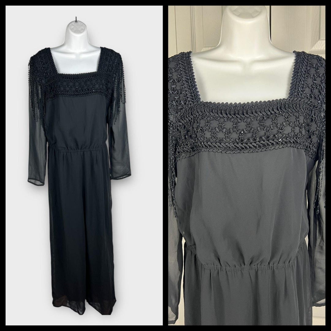 Spencer Alexis Elegant Sheer Black Embroidered Evening Wide Leg ...